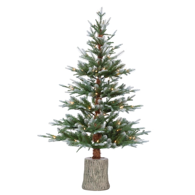 4 ft. Pre Lit Clear UL Potted Natural Cut Lightly Frosted Pine Tree ...