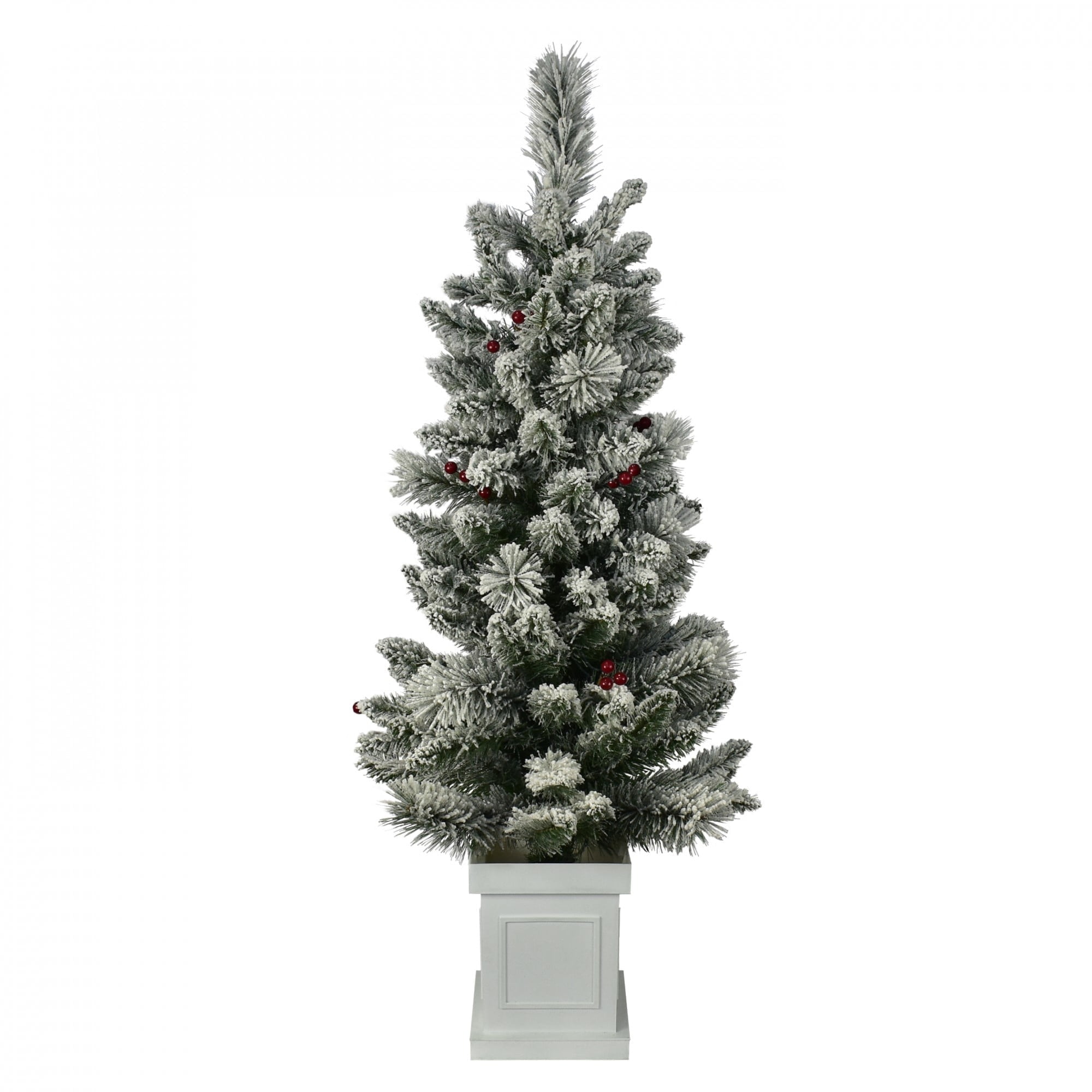 4 ft. Pre-Lit Flocked Astella Artificial Holiday Christmas Tree with 50 Lights and Decorative ...