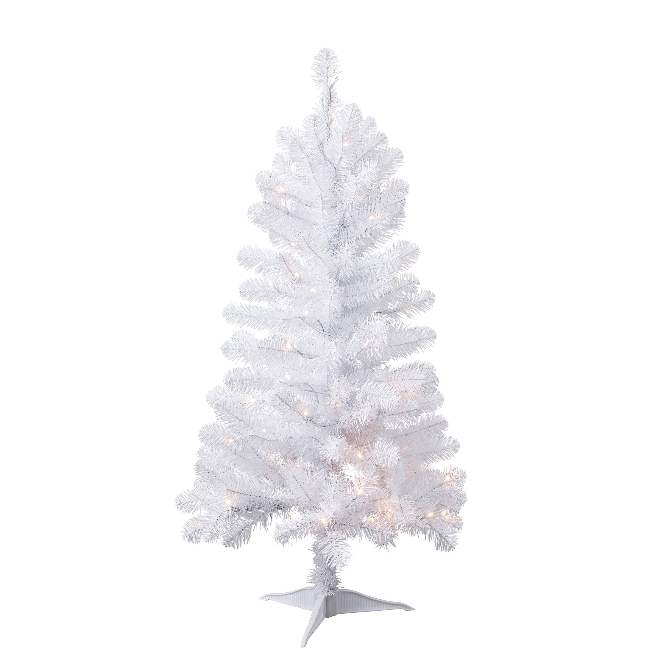 4 ft Pre-Lit Indiana Spruce White Artificial Christmas Tree, Clear LED Lights, by Holiday Time ...