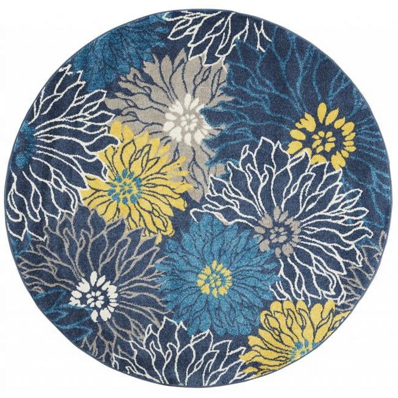 4 ft. Round Blue Tropical Flower Area Rug - Walmart.com