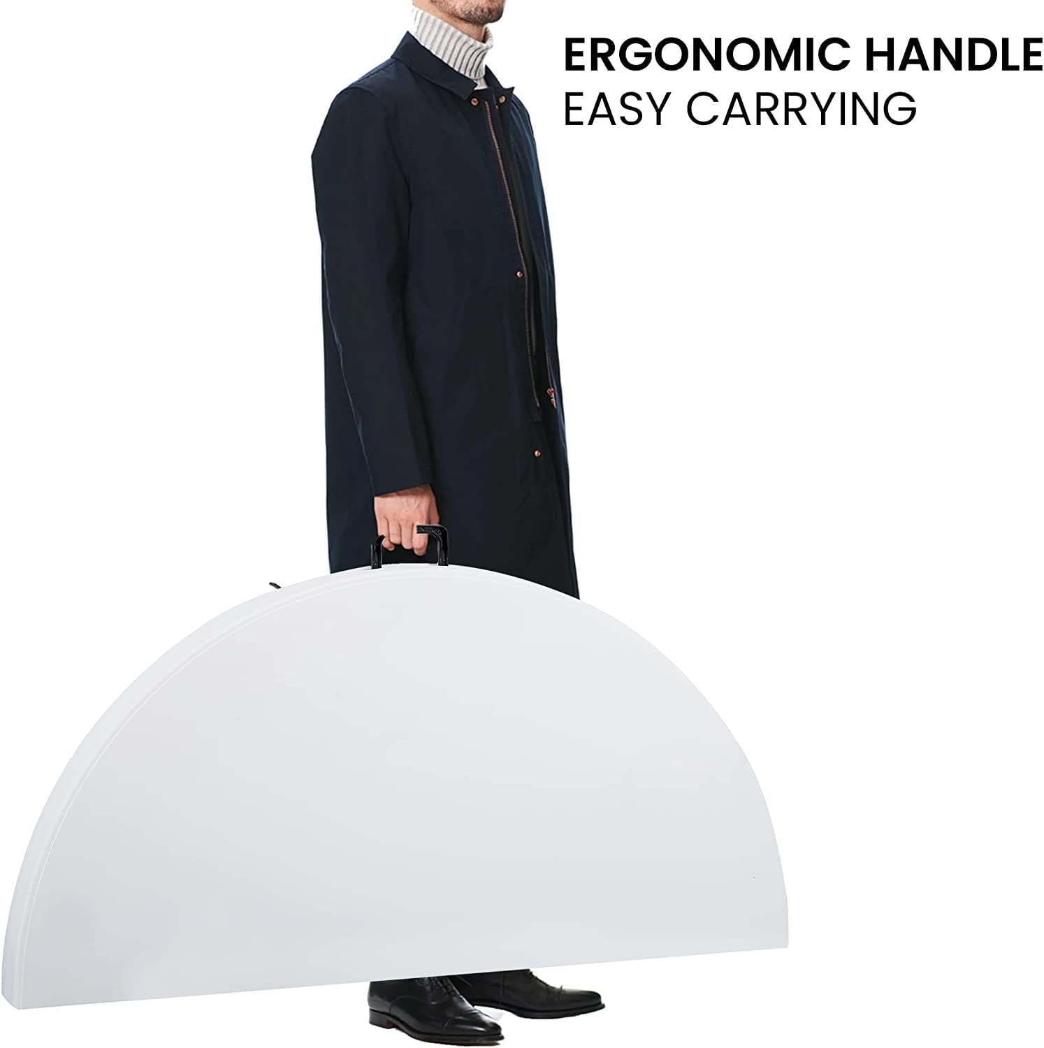 4 ft Round Folding Table Bi-Fold Resin Table with Carrying Handle Round ...