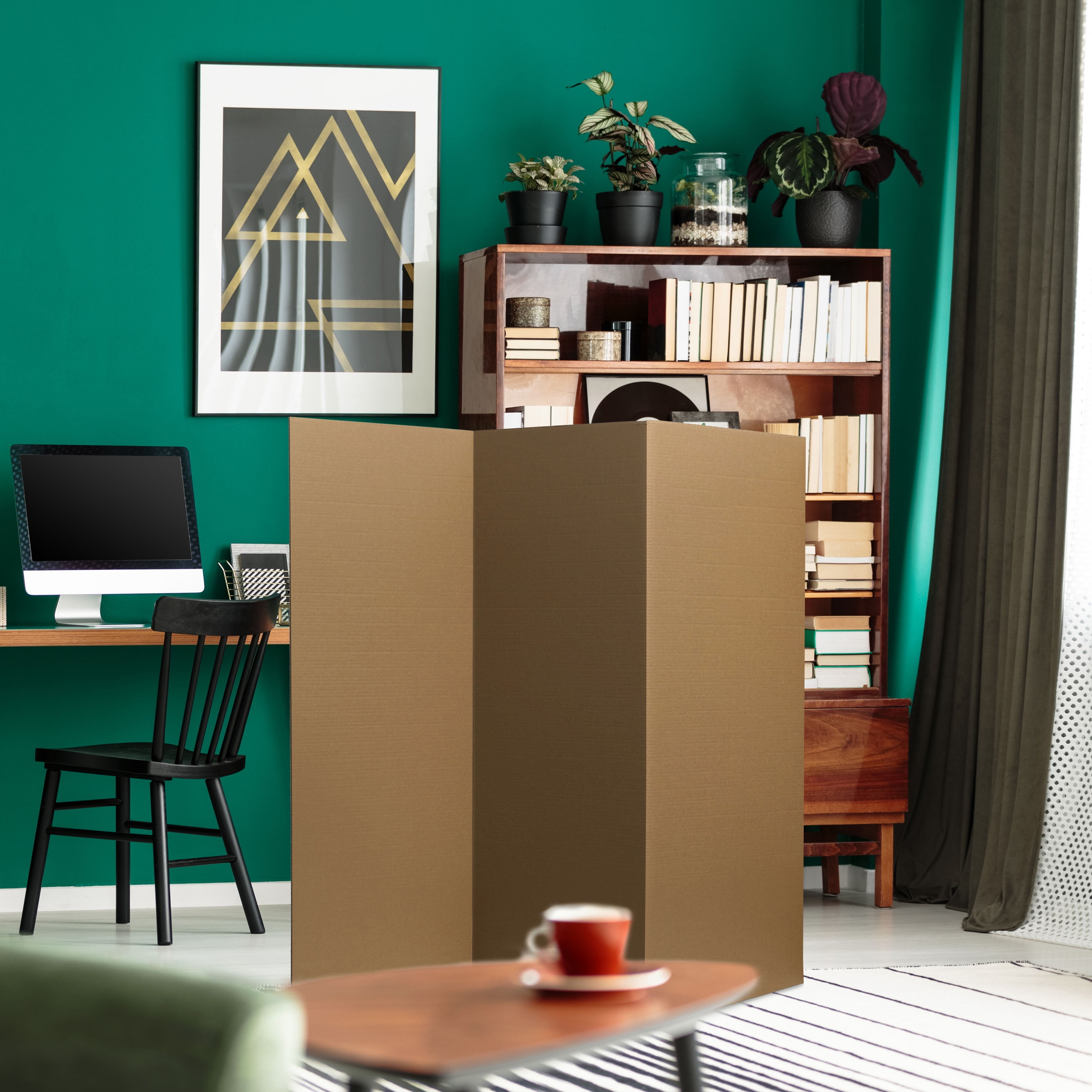 4 ft. Short Brown Temporary Cardboard Folding Screen - 3 Panels ...