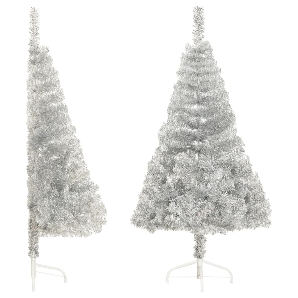 4 ft Silver PET Artificial Half Christmas Tree with Stand - Easy ...