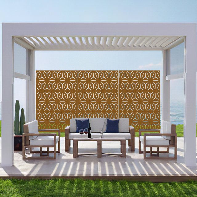 4 ft.W X 6 ft.H Laser Cut Series Metal Decorative Privacy Screen Red ...