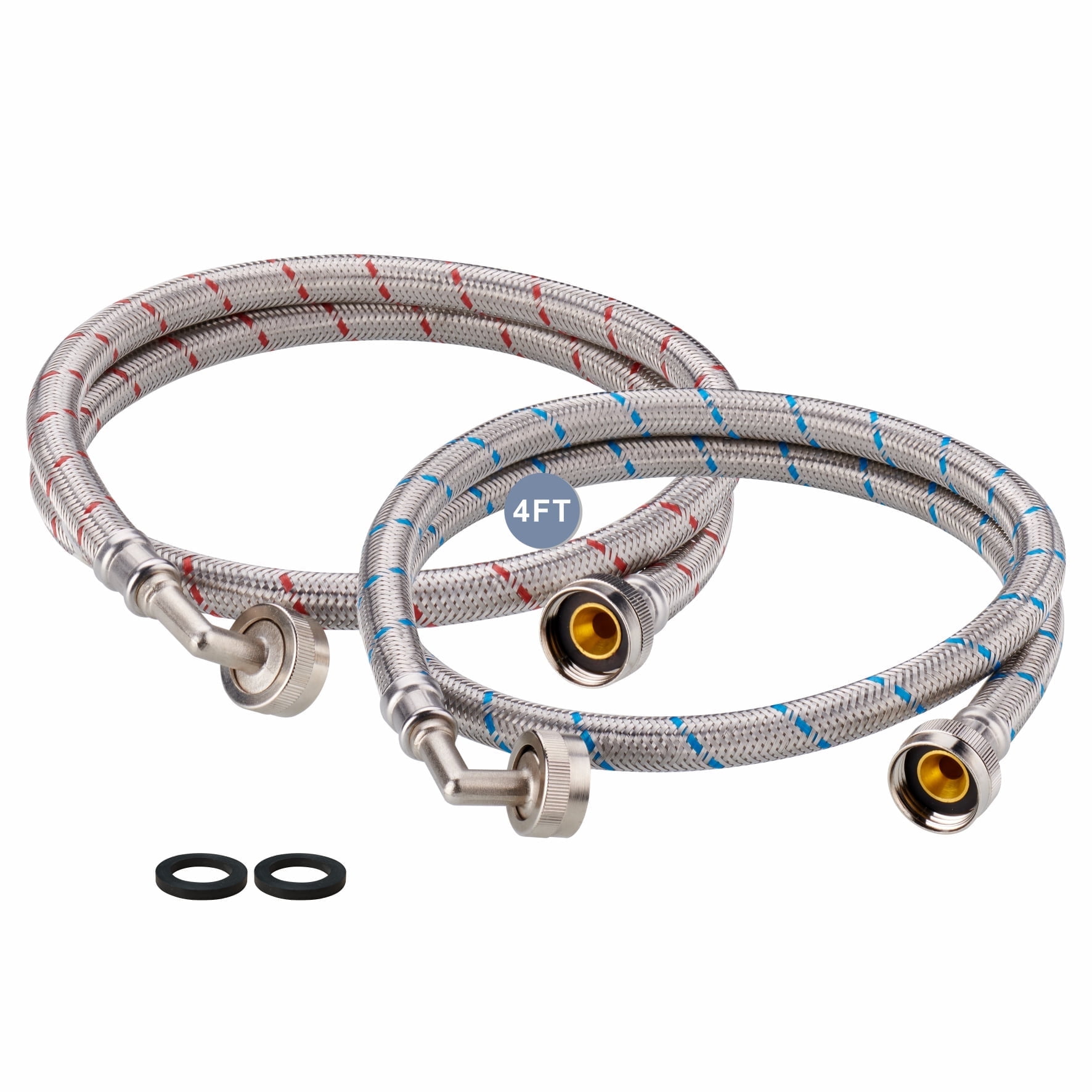 4 ft Washing Machine Hoses with 90 Degree Elbow, Premium Stainless ...