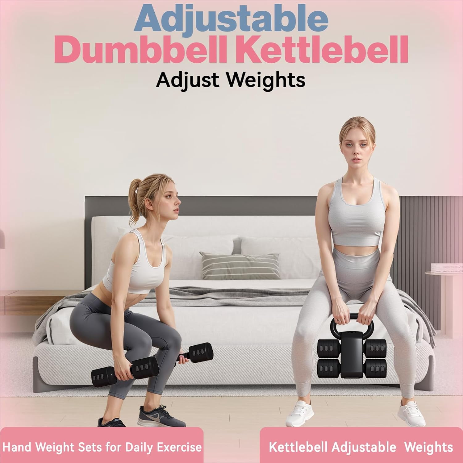 4-in-1 Adjustable Kettlebell and Dumbbell Set, Convertible Free Weights ...