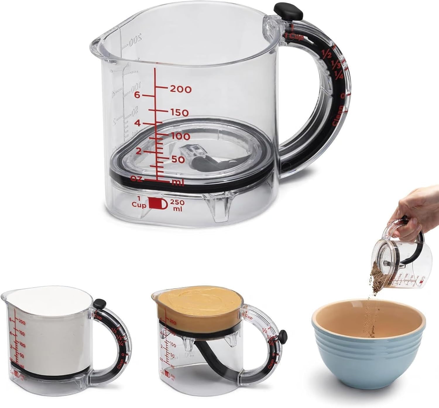 4-in-1 Adjustable Measuring Cup – Push Up Multi-Functional Measuring Cups with Scraper-Style ...