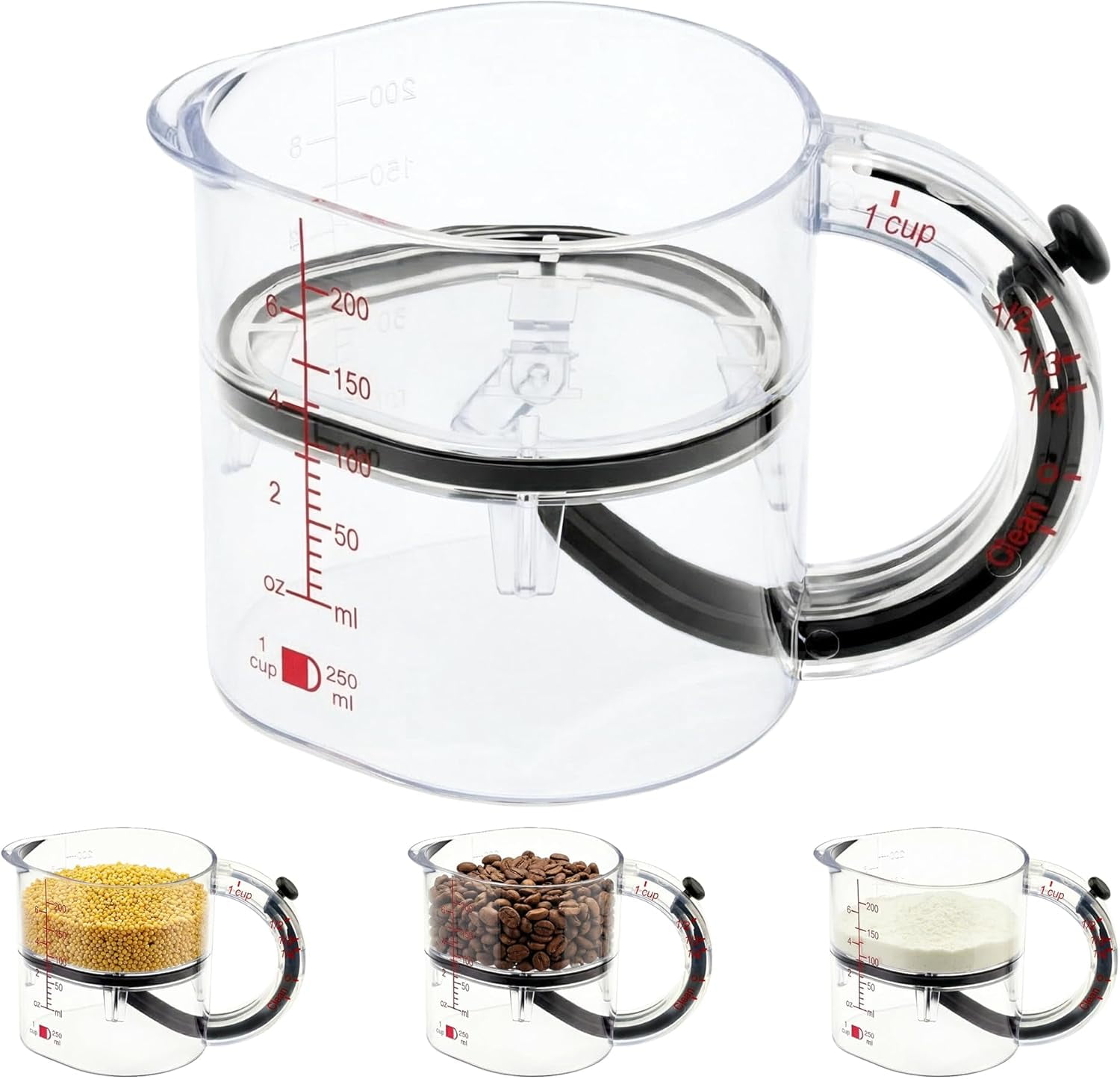 4-in-1 Adjustable Measuring Cup – Push up bottom and dual scale (ml/oz ...