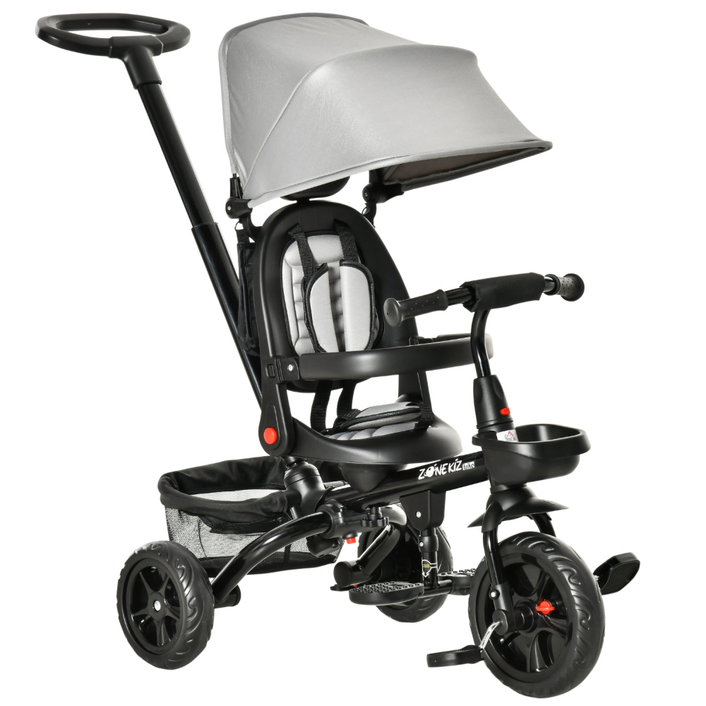 4-in-1 Adjustable Tricycle with Movable Handle Canopy Grey - Walmart.com