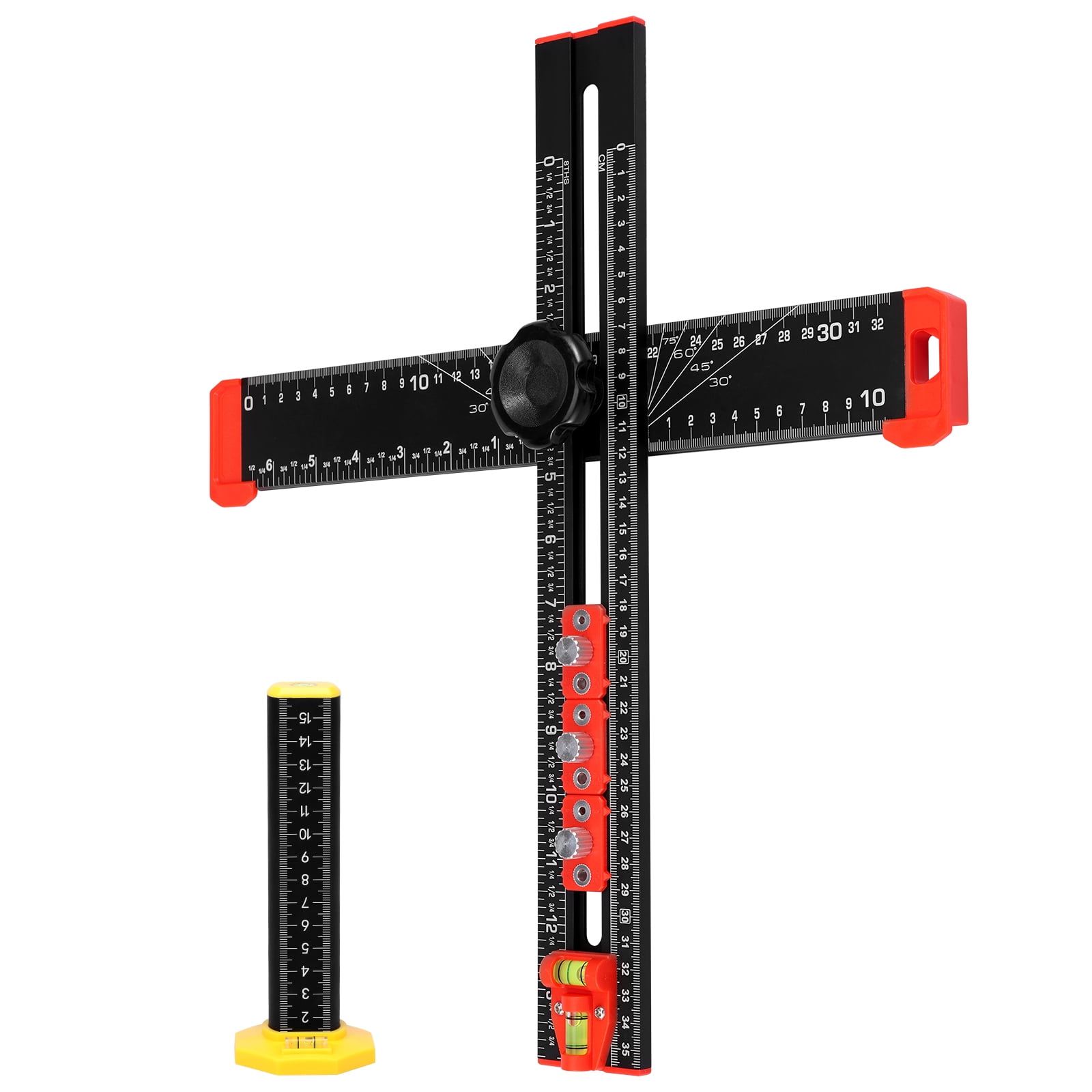 4 in 1 Aluminum Drilling Positioning Ruler Precise Woodworking Marking ...