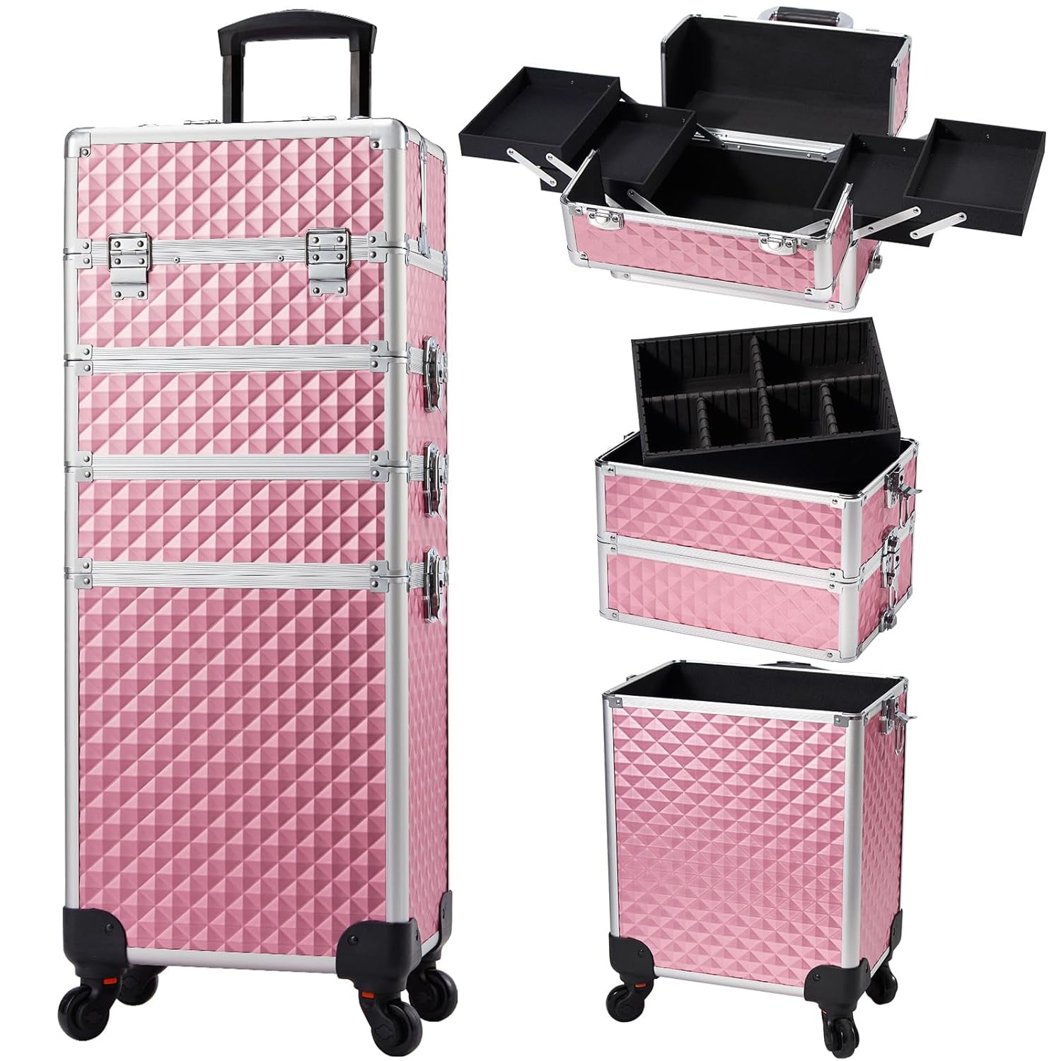 Joligrace 4 in 1 Aluminum Rolling Makeup Case with Wheels Large ...