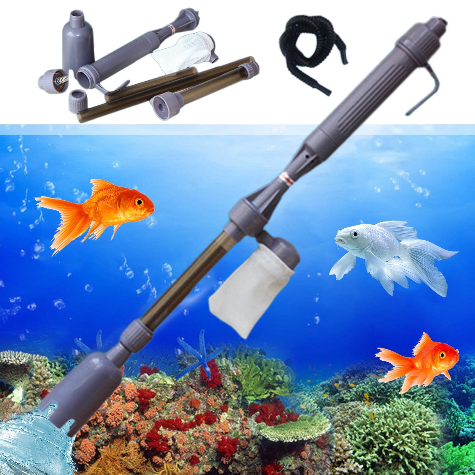 Aquarium Gravel Cleaner 4-in-1,Automatic Siphon Vacuum Fish Tank Water ...