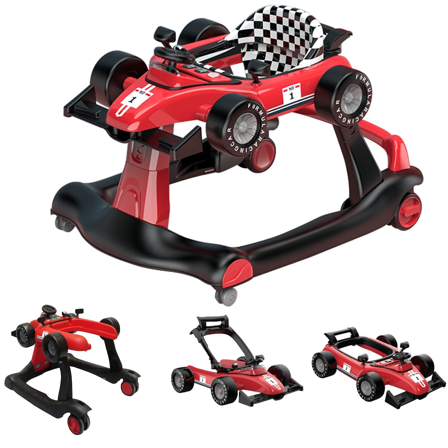4-in-1 Baby Walker, Foldable Activity Walker with Adjustable Height ...
