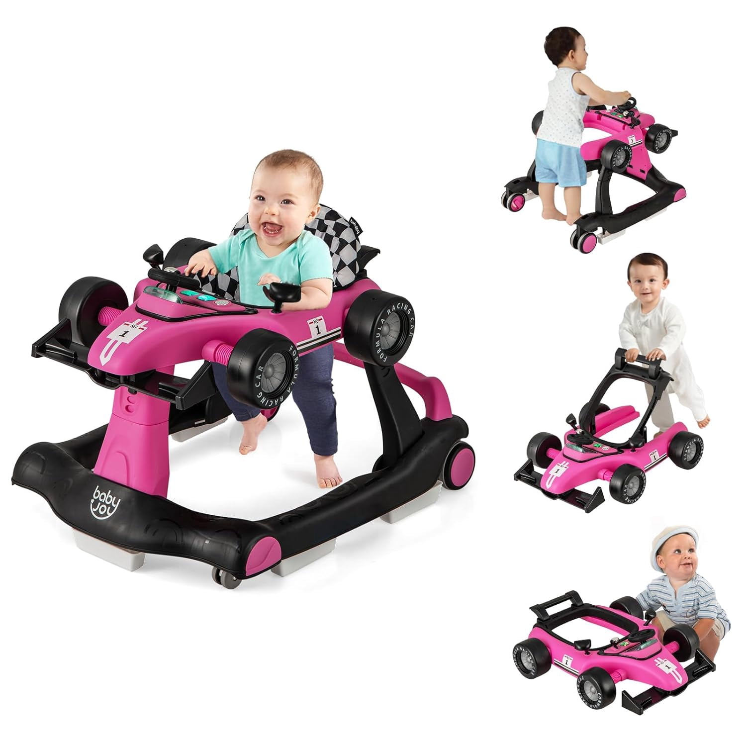 4-in-1 Baby Walker, Foldable Activity Walker with Adjustable Height ...