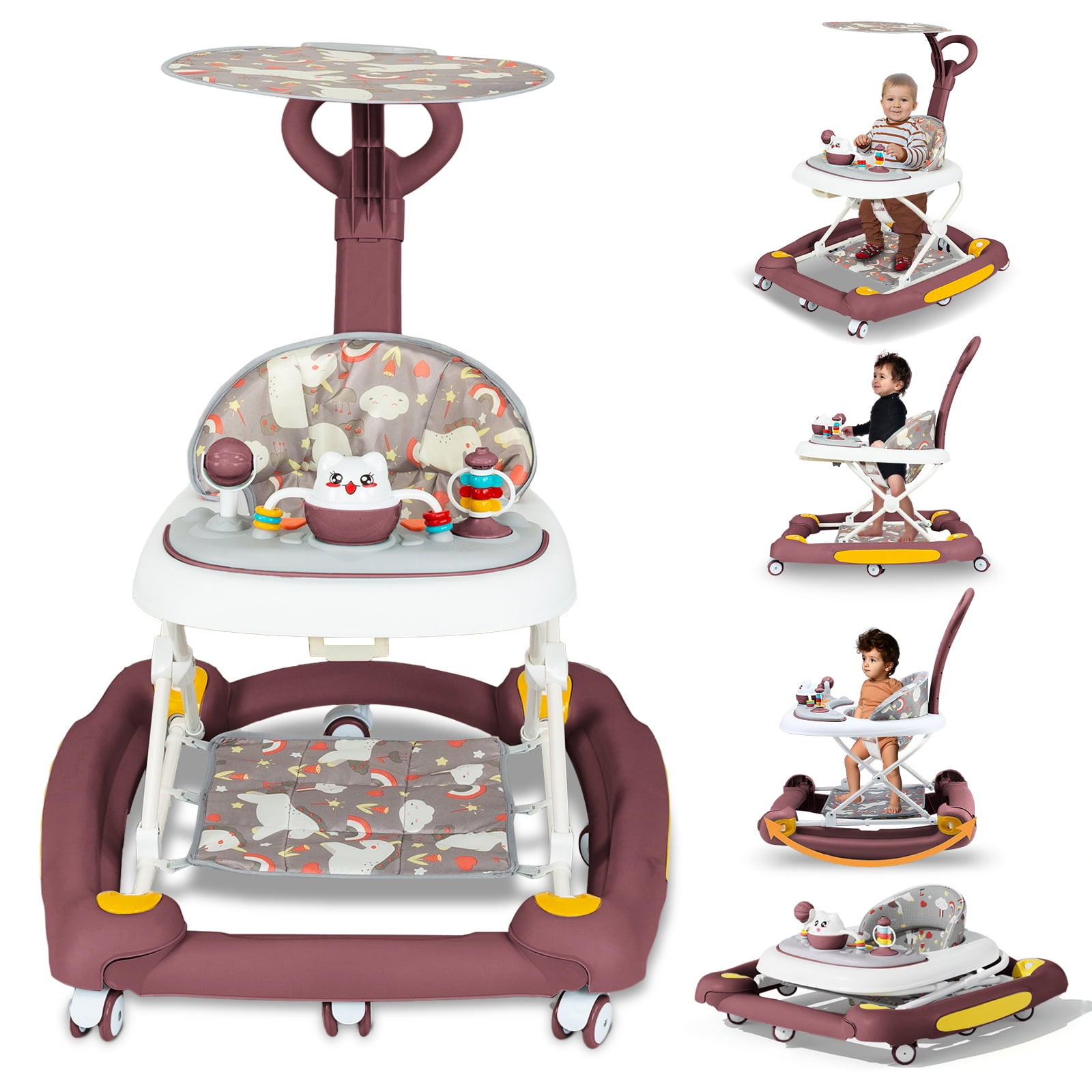 EONROACOO 4-in-1 Baby Walker, Folding Baby Activity Walker with Handle ...