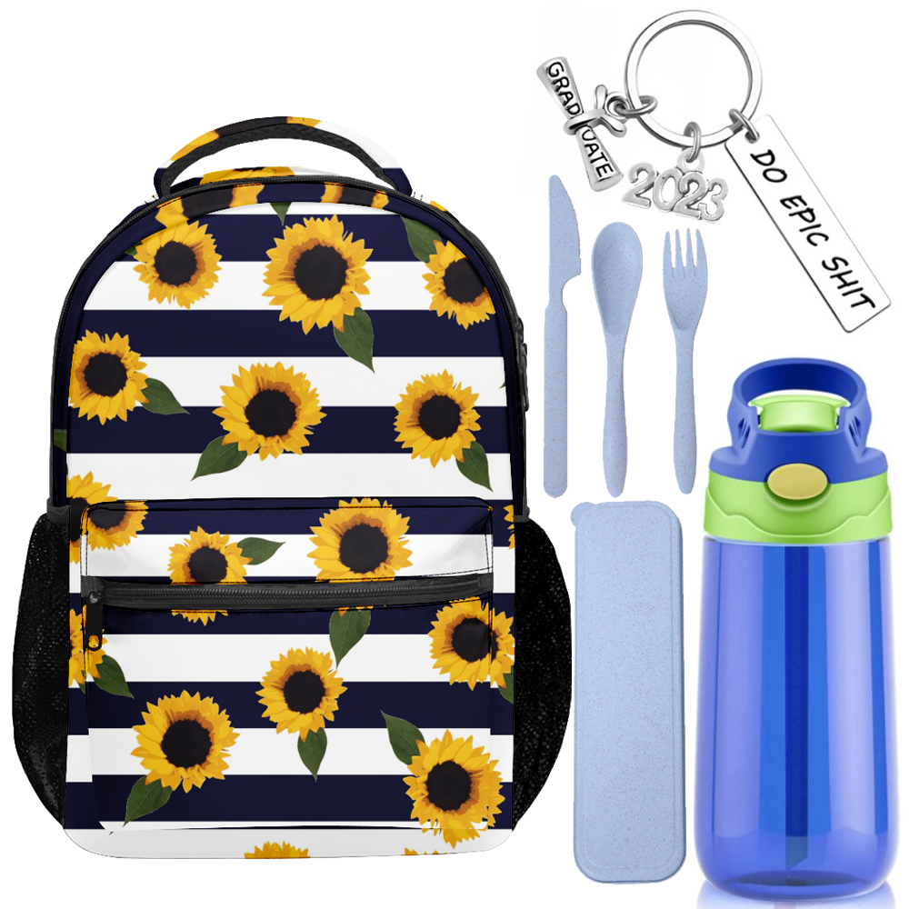 4 in 1 Backpack 6 Pcs/Set Sunflowers Print Schoolbag Business Laptop ...