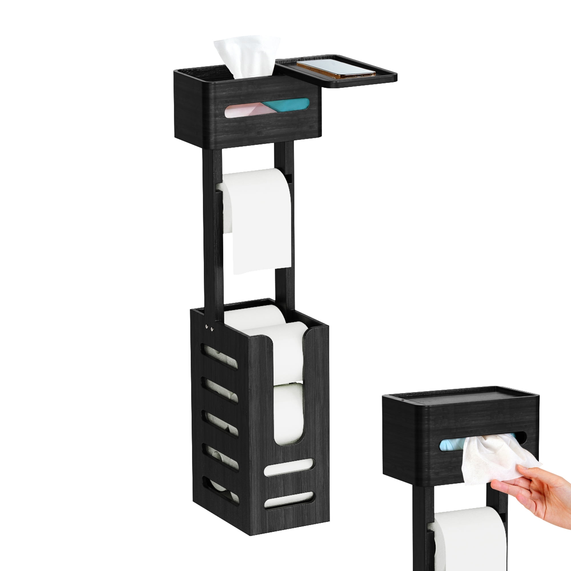 4-in-1 Bamboo Toilet Paper Holder Stand, Free Standing Toilet Paper ...
