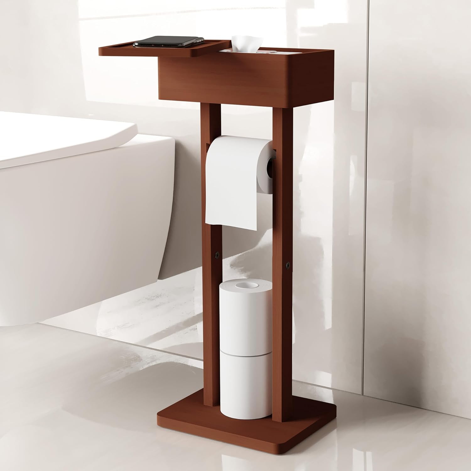 4-in-1 Black Toilet Paper Holder Stand with Storage Shelf Box, 360 ...