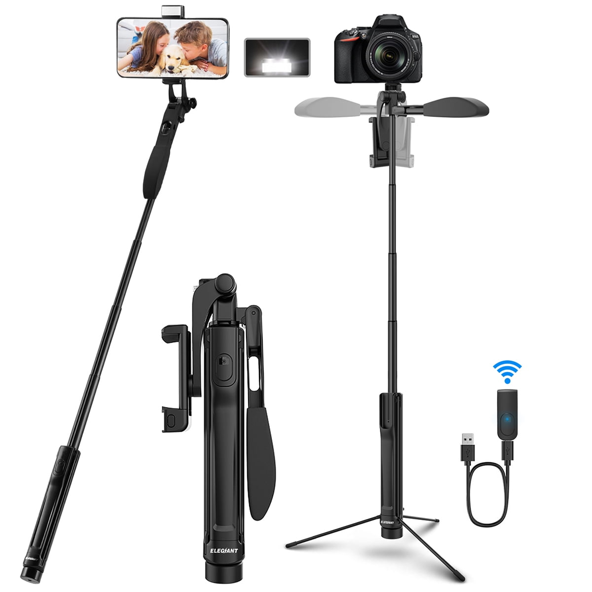 Generic 4-in-1 Bluetooth Selfie Stick Tripod, LED Fill Light, 360Â ...