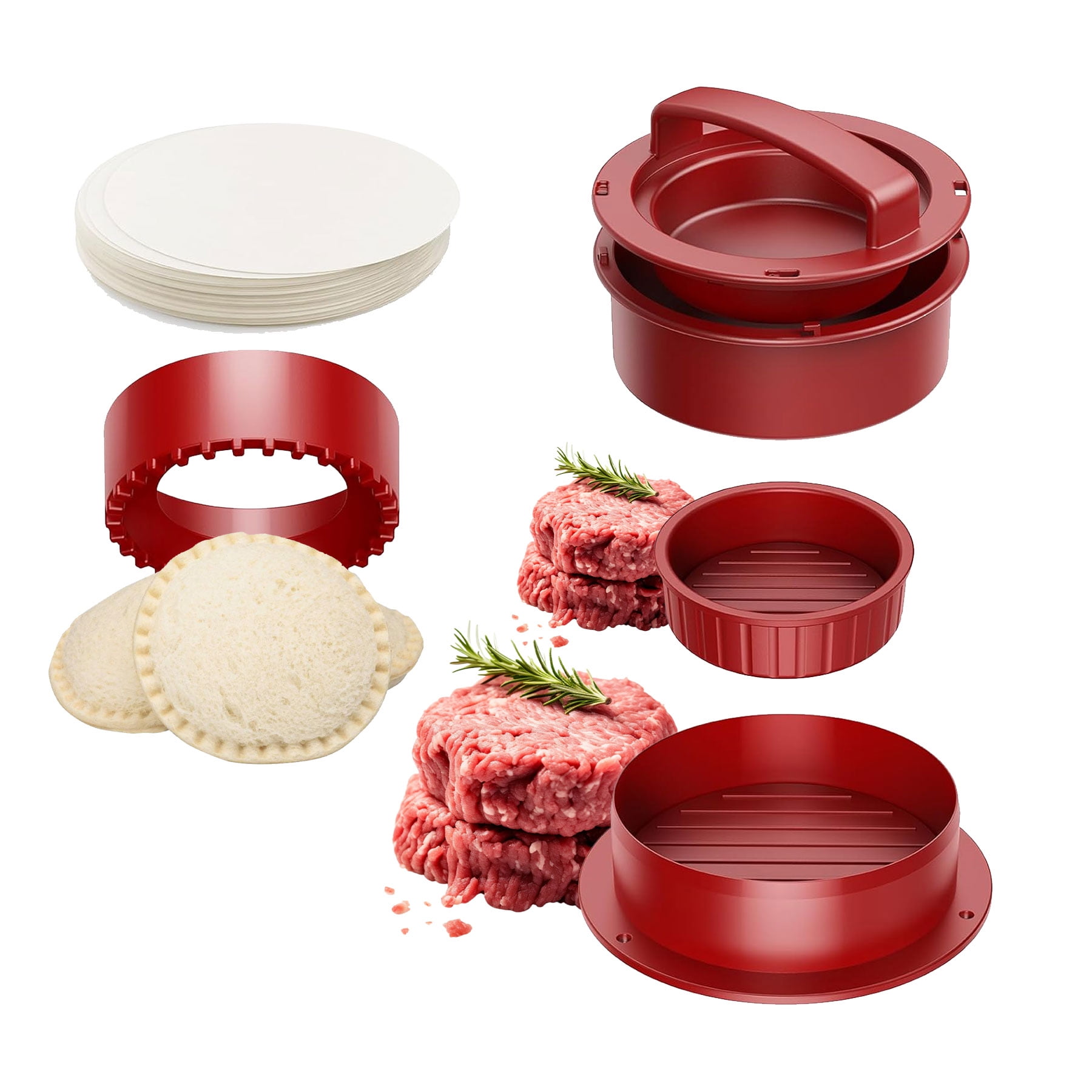 4-in-1 Burger Press, Slider & Stuffed Patty Mold with 100 Wax Discs ...