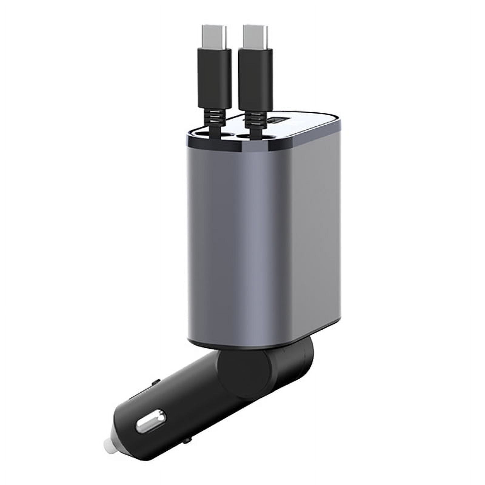4-in-1 Car Charger with Dual Retractable Cables Dual USB-C PD Fast ...