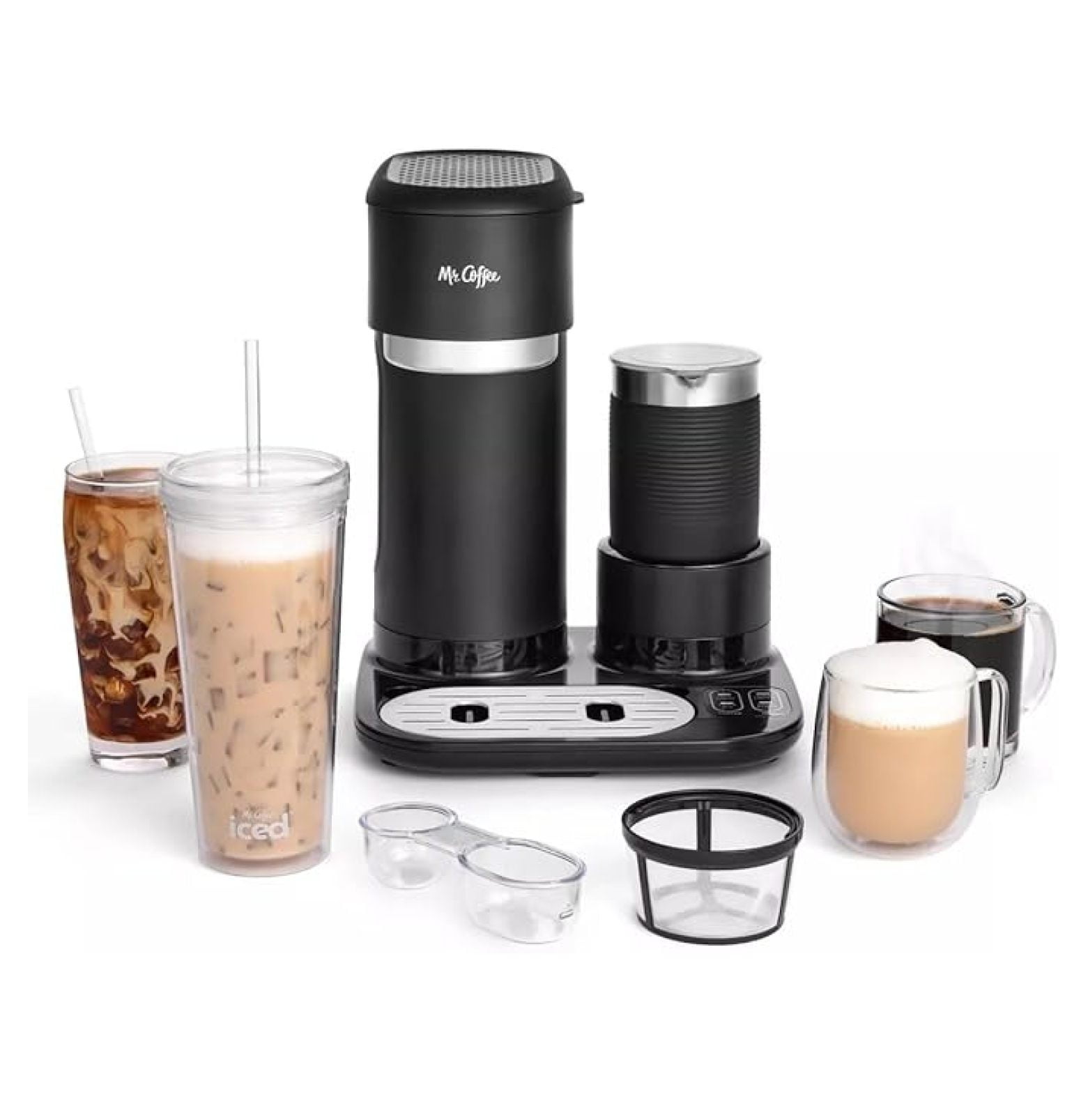 4-in-1 Coffee Maker Single Serve Latte Iced Hot with Milk Frother Black ...