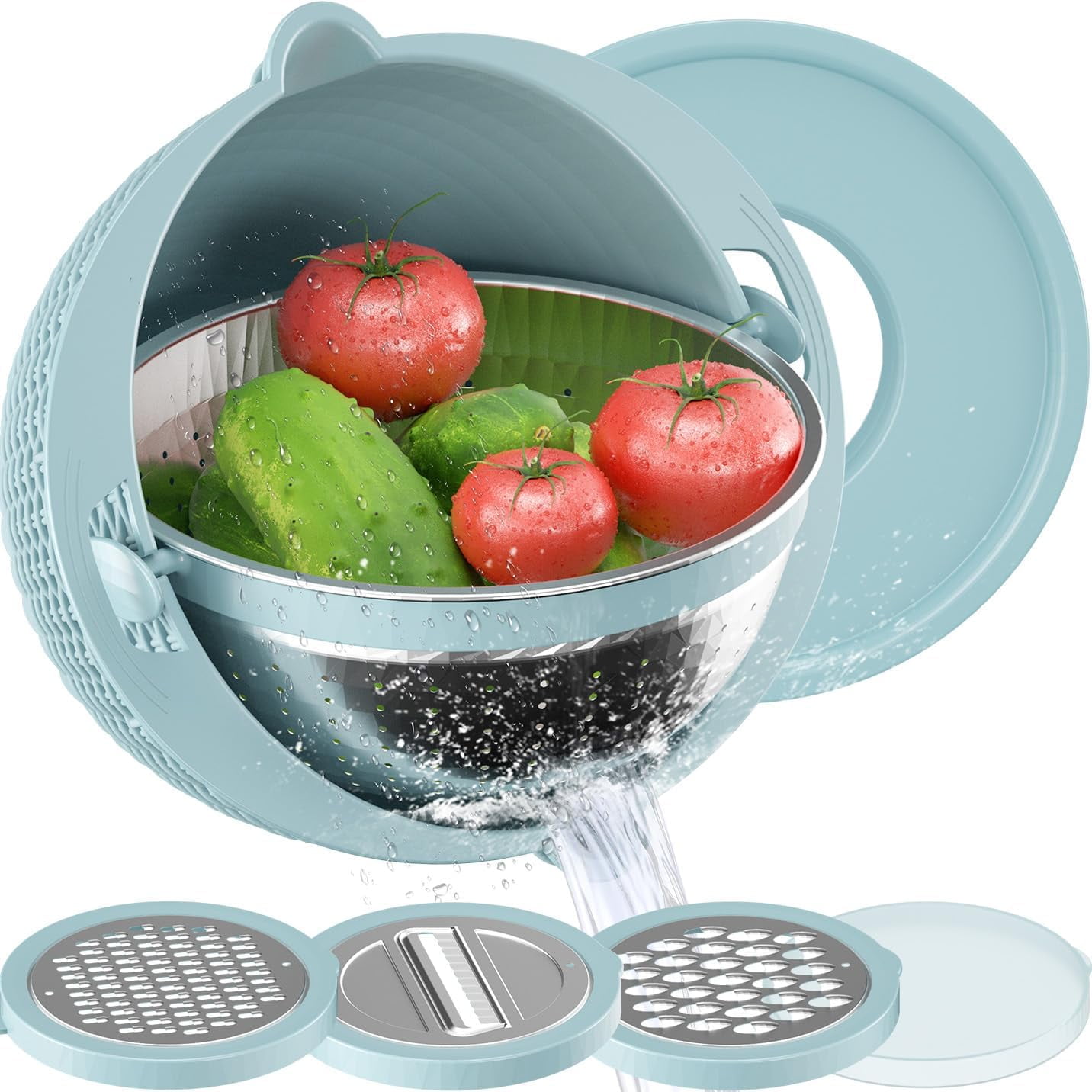 4-in-1 Colander with Bowls Set, Rotatable Strainer & Grater for Kitchen ...