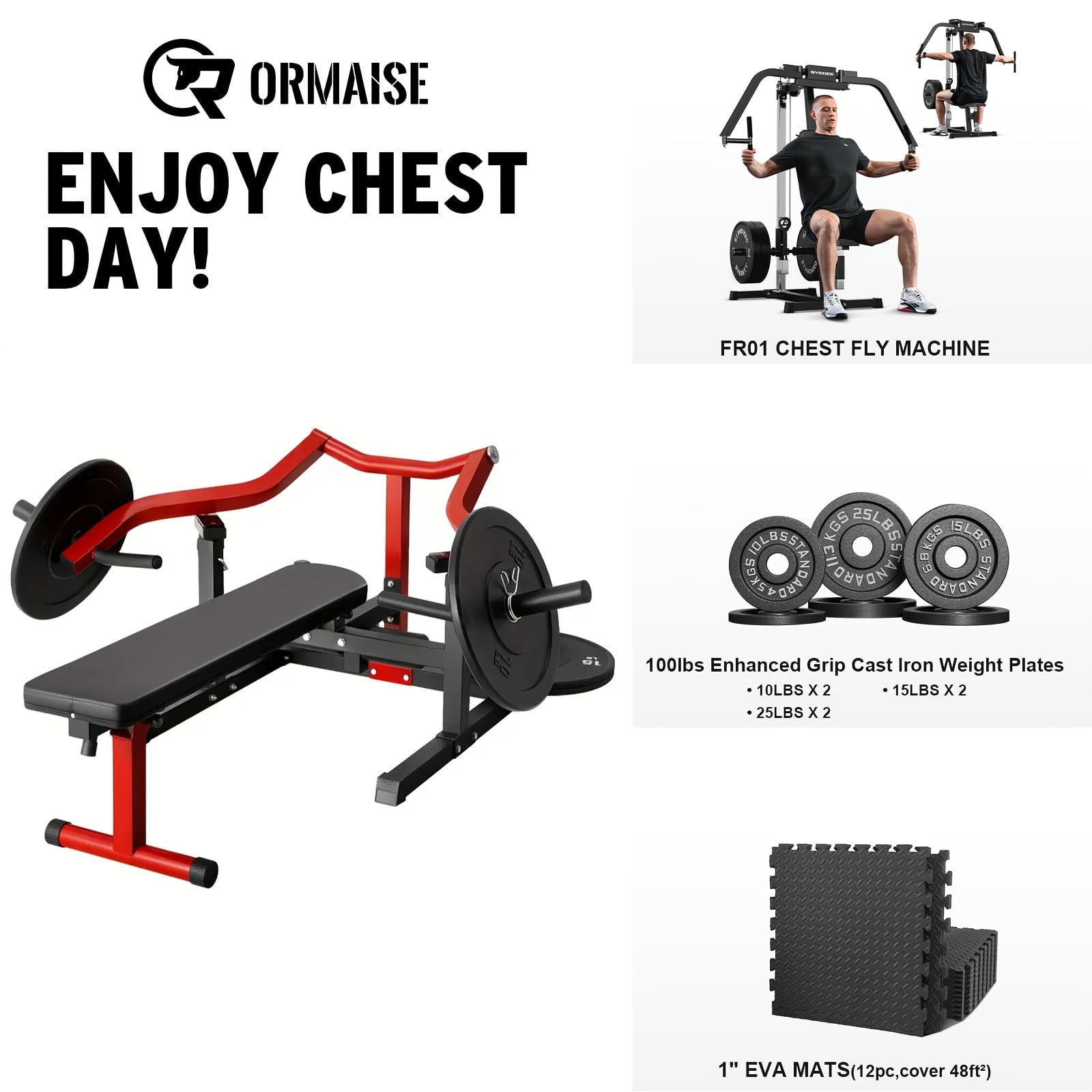 4-in-1 Compact Chest Press Machine - 1250LBS Capacity with Independent ...