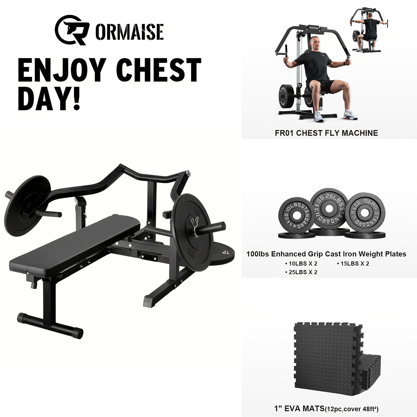 4-in-1 Compact Chest Press Machine - 1250LBS Capacity with Independent ...