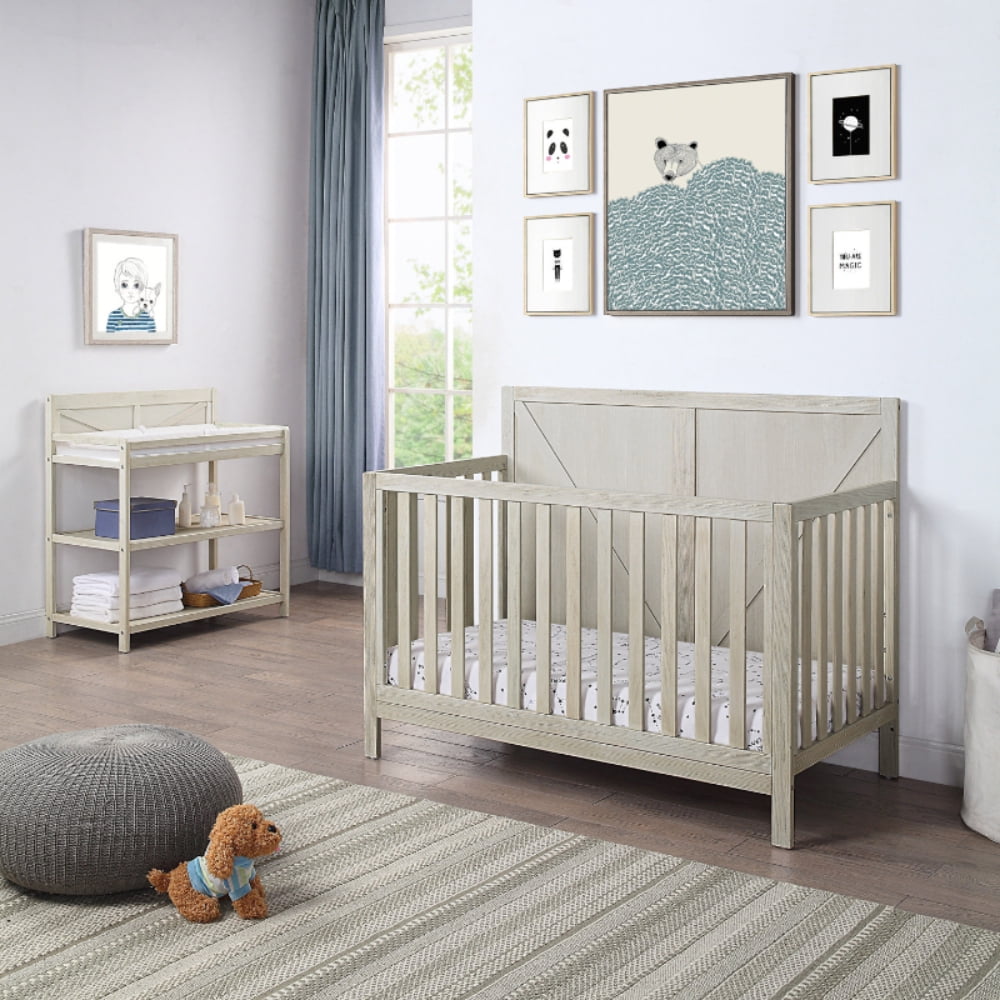 4-in-1 Convertible Baby Crib for Nursery Washed Gray Finish Adjustable ...