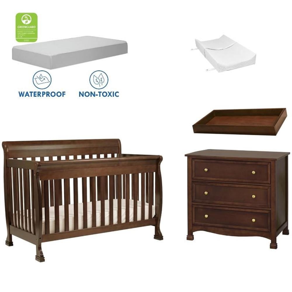 4-in-1 Convertible Crib Set with Dresser Mattress and Changing Tray in ...