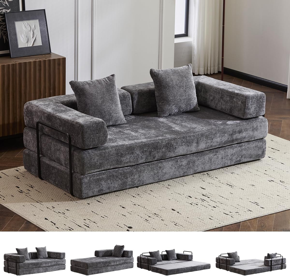 4-in-1 Convertible Folding Sleeper Sofa Bed, Fold Out Floor Sofa Couch ...