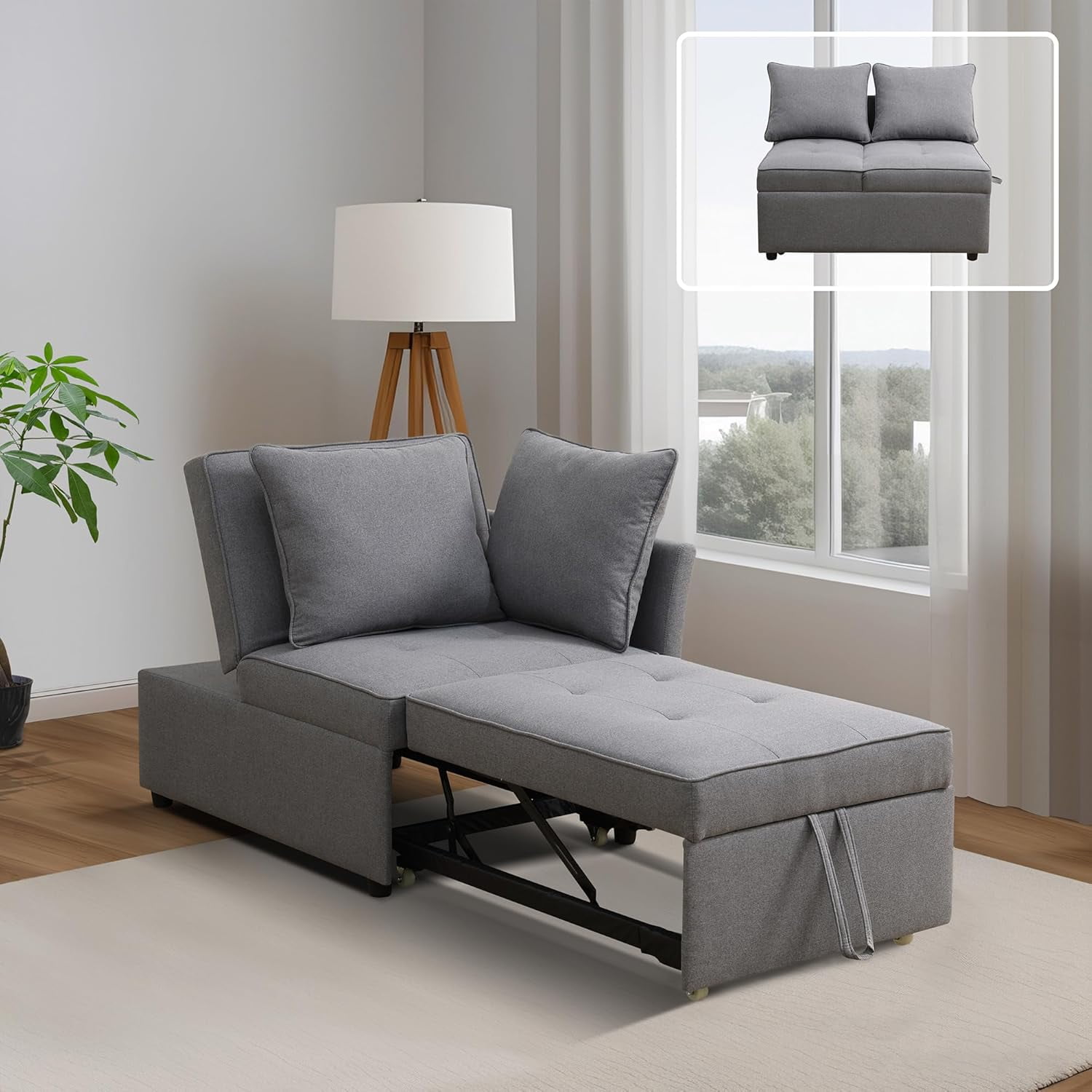 4-in-1 Convertible Futon Pull Out Sofa Bed, Modern Single Sleeper Couch ...