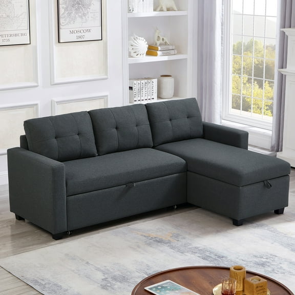 BSHTI 78.7" Convertible L-Shaped Sectional Sofa Bed, Reversible Chaise ...