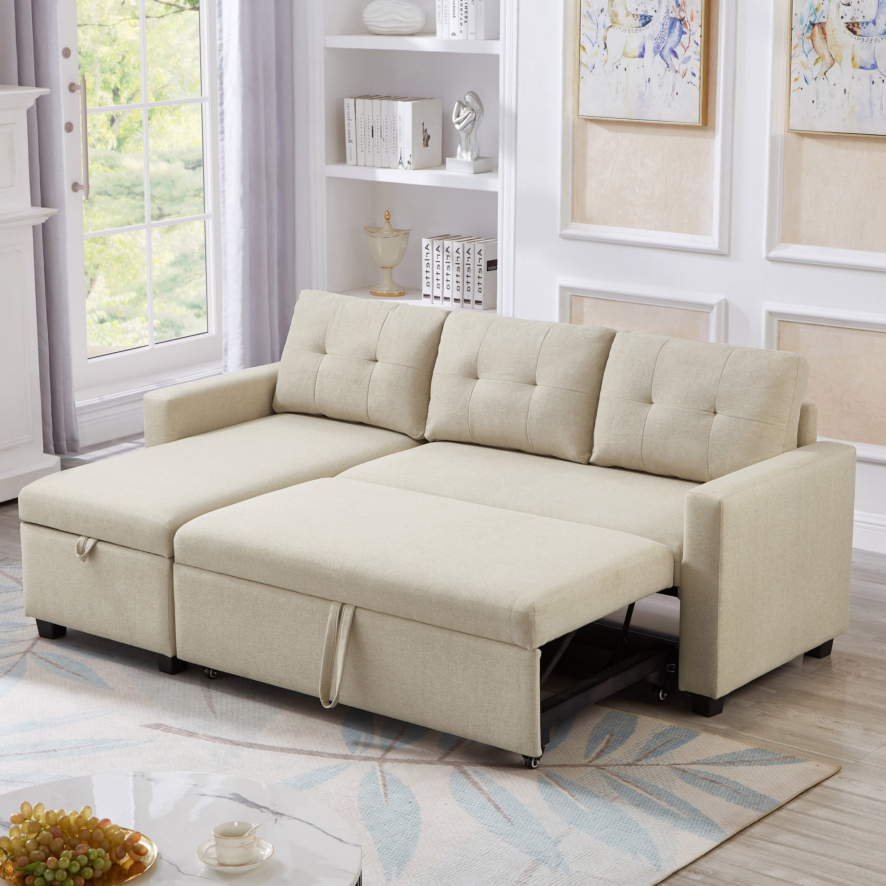 4-in-1 Convertible L Shaped Sleeper Sofa with Pull Out Bed and Storage ...