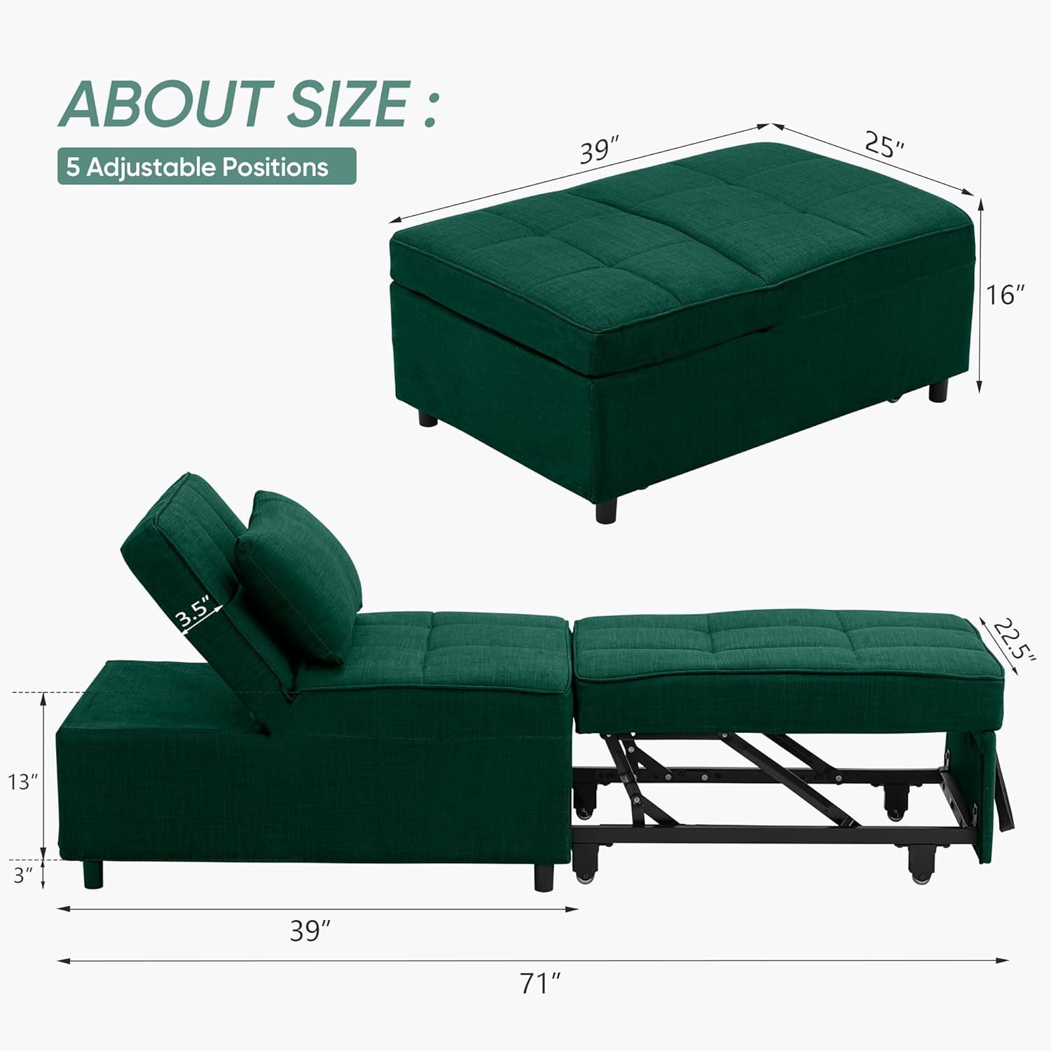 4-in-1 Convertible Ottoman Sofa Bed - Multi-Function Sleeper Chair with ...