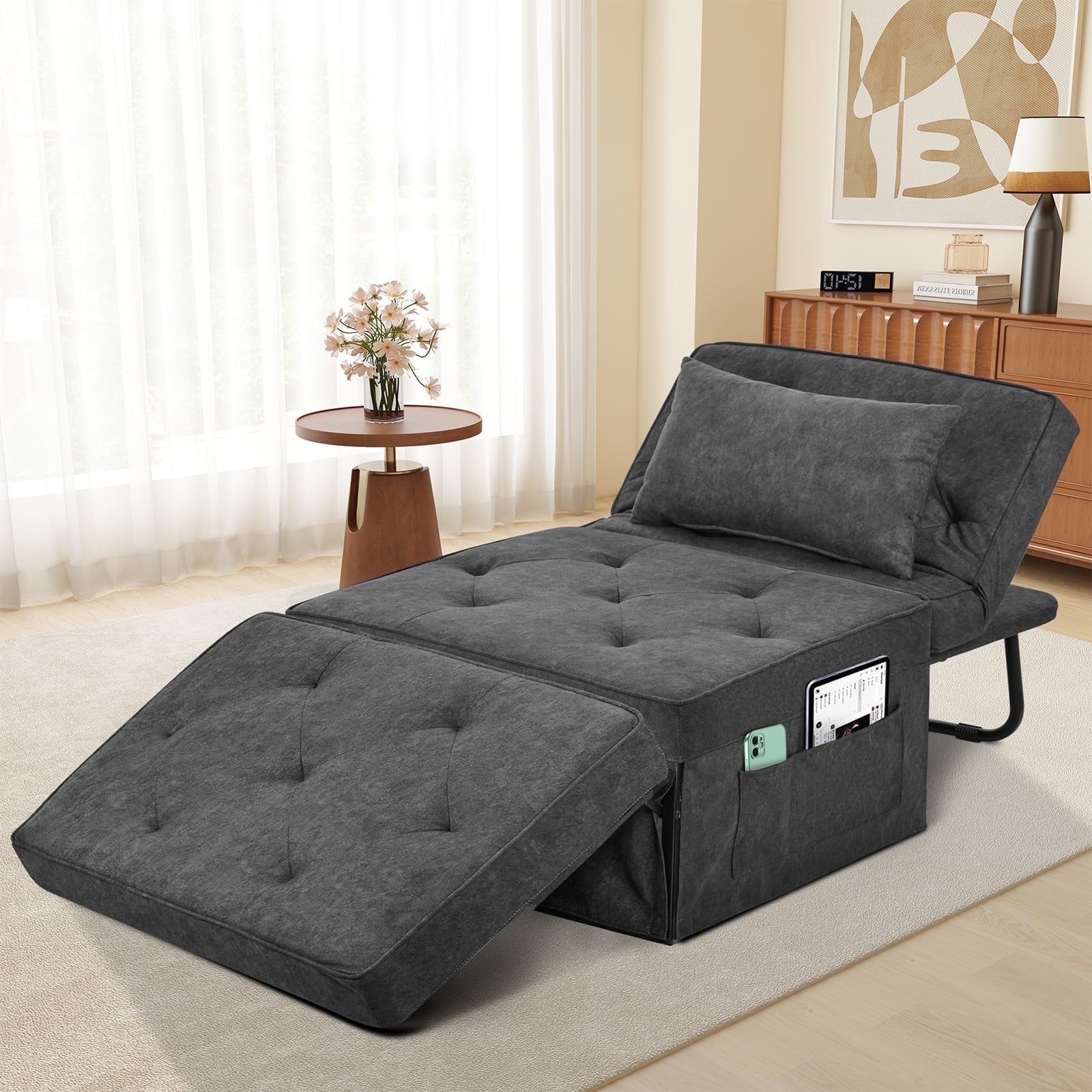 4-in-1 Convertible Sofa Bed Futon with Adjustable Backrest, Modern ...