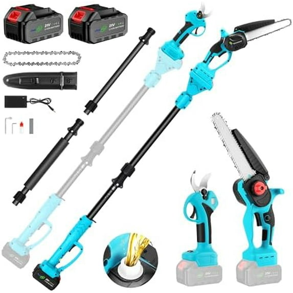 4-in-1 Cordless Pole Saw & 8 Inch Mini Chainsaw & Pole Pruner & Pruning ...