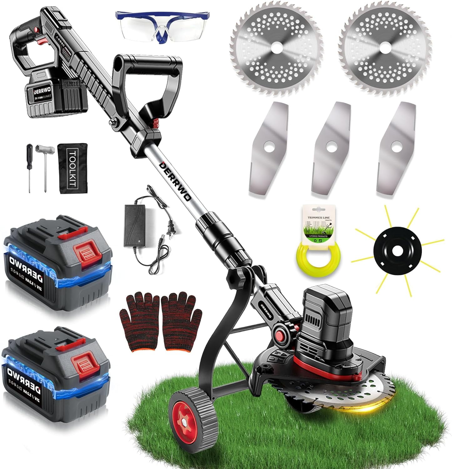 4-in-1 Cordless Trimmer with 10400mAh Battery, Telescoping Shaft, Brush ...