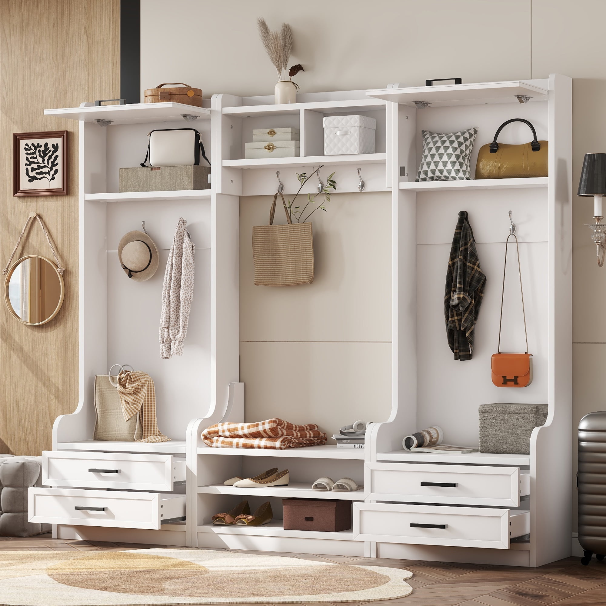 4-in-1 Detachable Hall Tree with Storage and 7 Hooks, Multiple ...