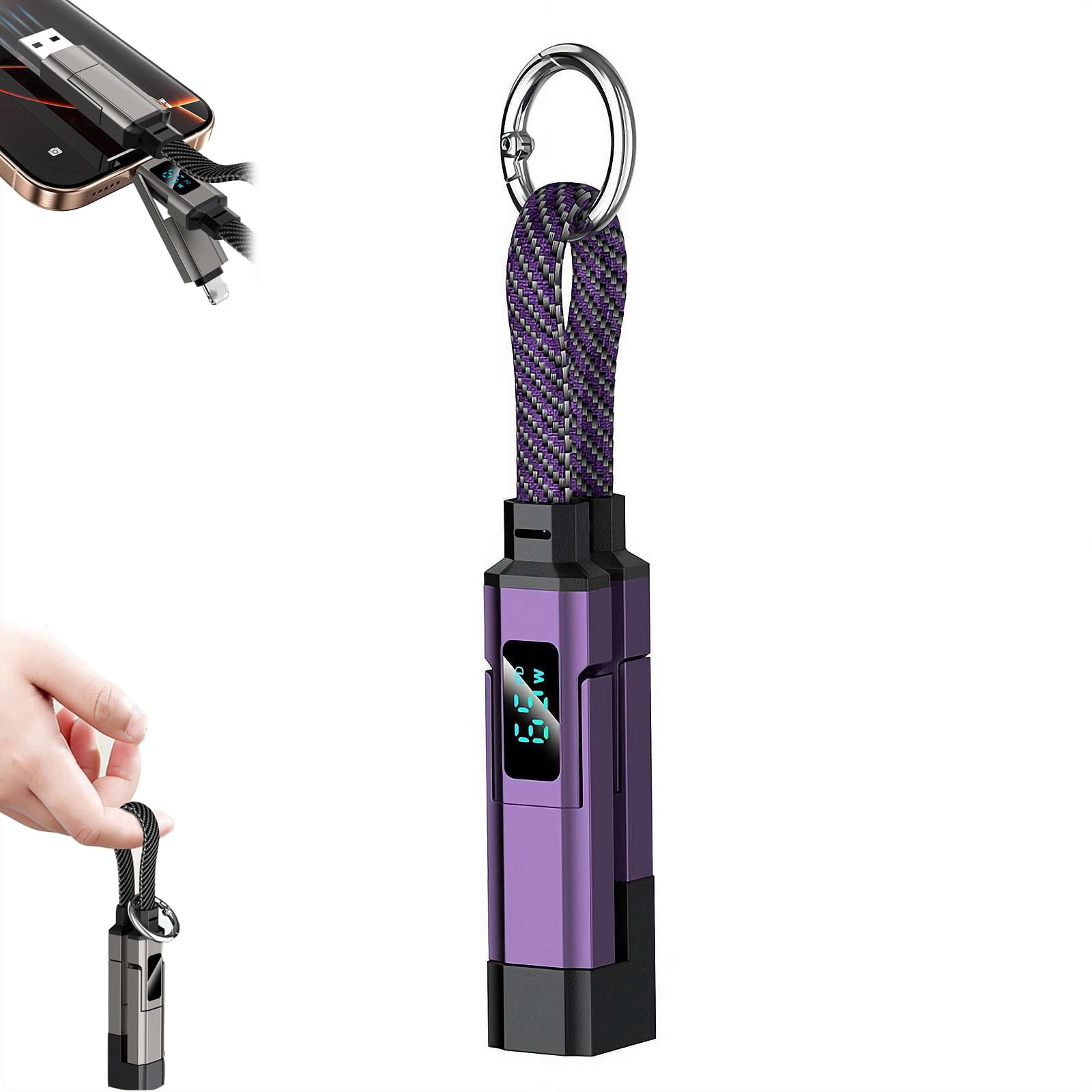 4-in-1 Digital Display Keychain Charging Cable,65W Fast Charging Short ...
