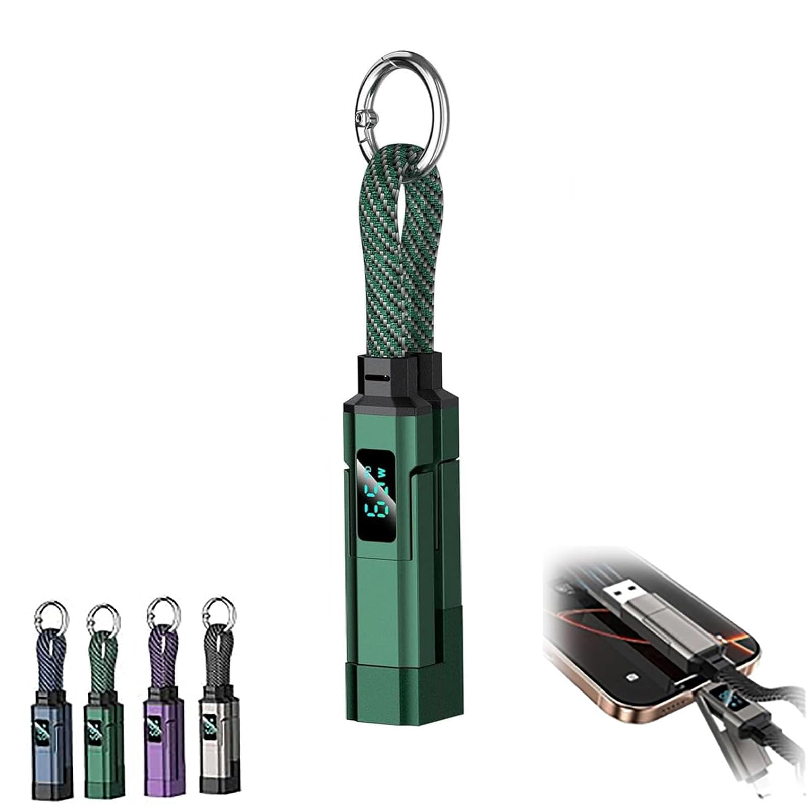 4-in-1 Digital Display Keychain Charging Cable, LED Power Displays, 65W ...