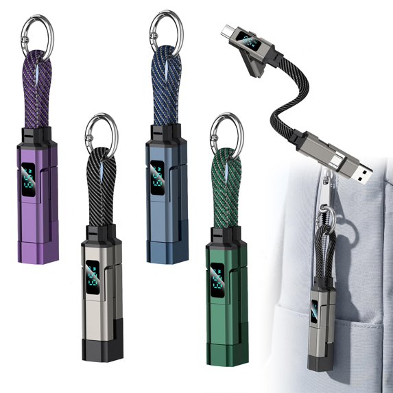 4-in-1 Digital Display Keychain Charging Cable, LED Power Displays, 65W ...