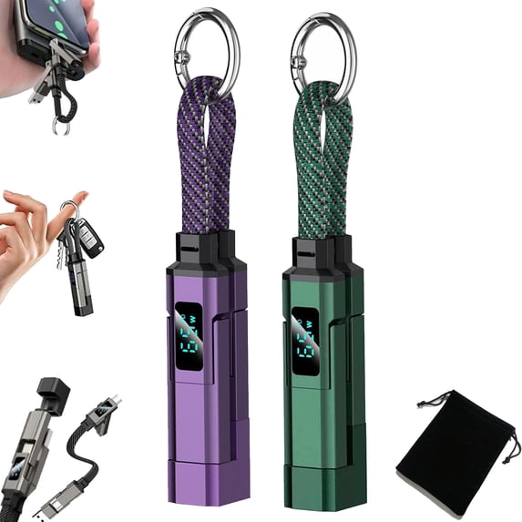 4-in-1 Digital Display Keychain Charging Cable, USB C Keychain Charger ...