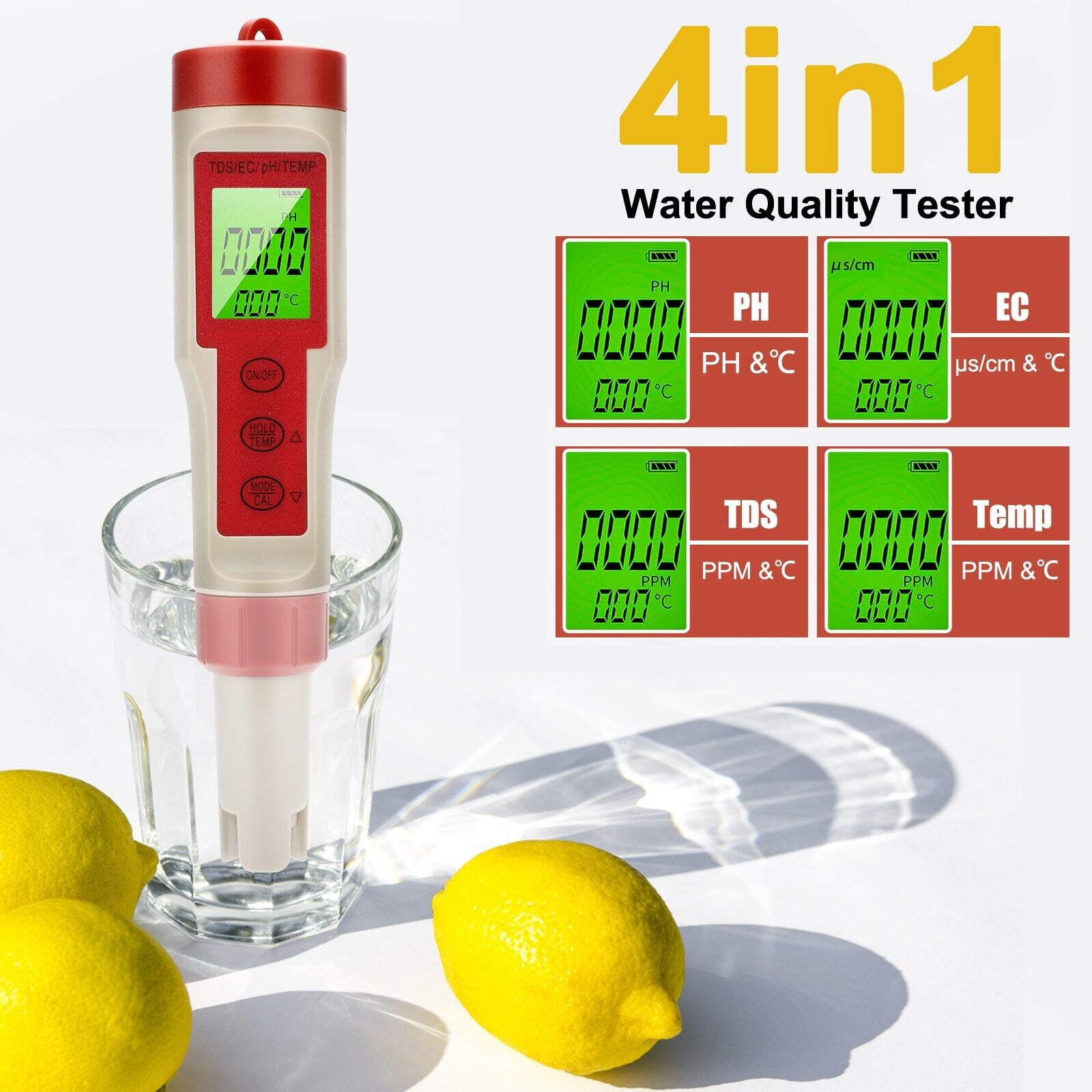 4 in 1 Digital PH EC Meter LCD Tester Pocket Hydroponics Aquarium Water ...