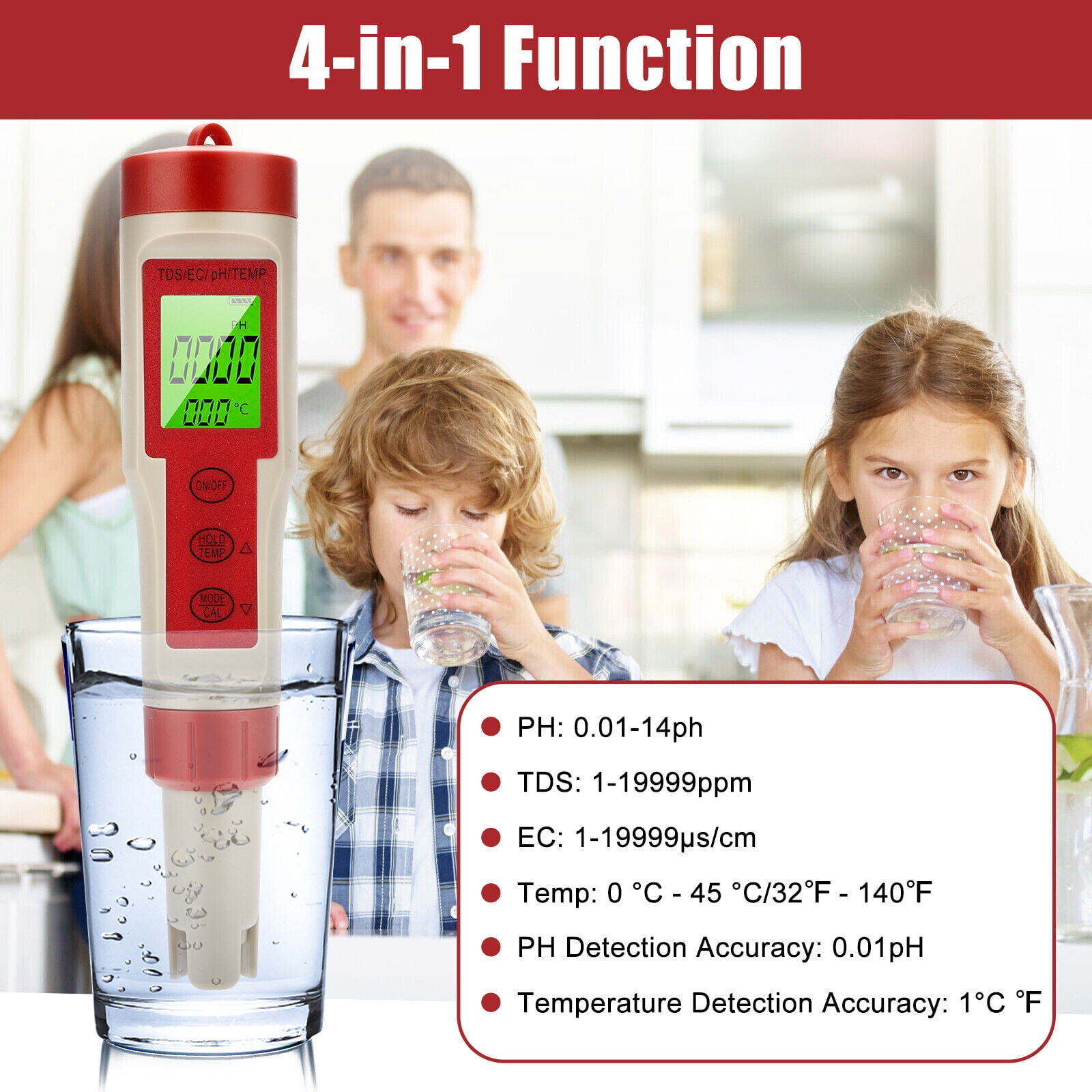 4 in 1 Digital PH EC Meter LCD Tester Pocket Hydroponics Aquarium Water ...