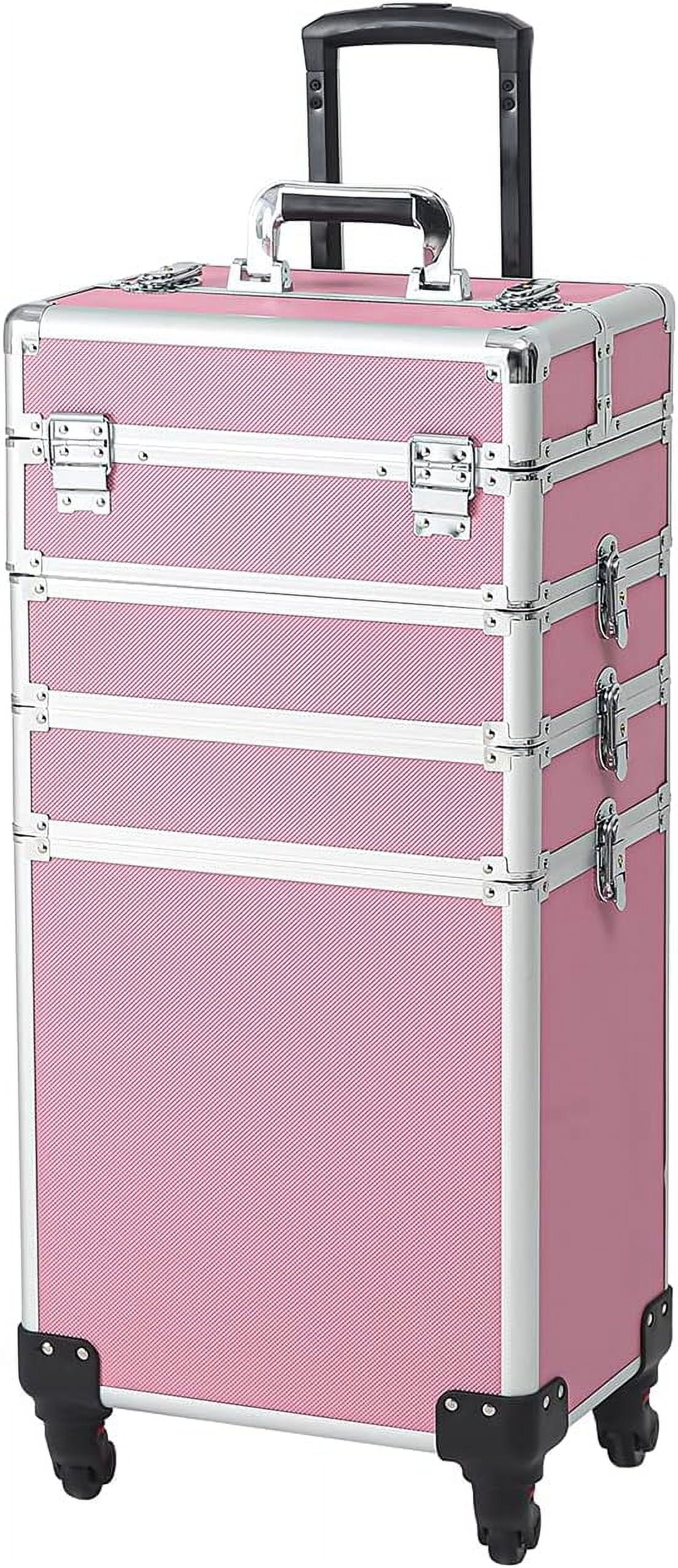 4-in-1 Draw-bar Style Interchangeable Aluminum Rolling Makeup Case Pink ...