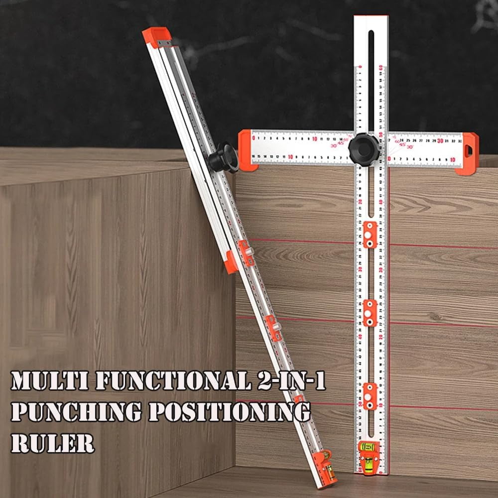 4-in-1 Drilling Positioning Locator, Adjustable 13.78in Multifunctional T Square Ruler, Cabinet ...