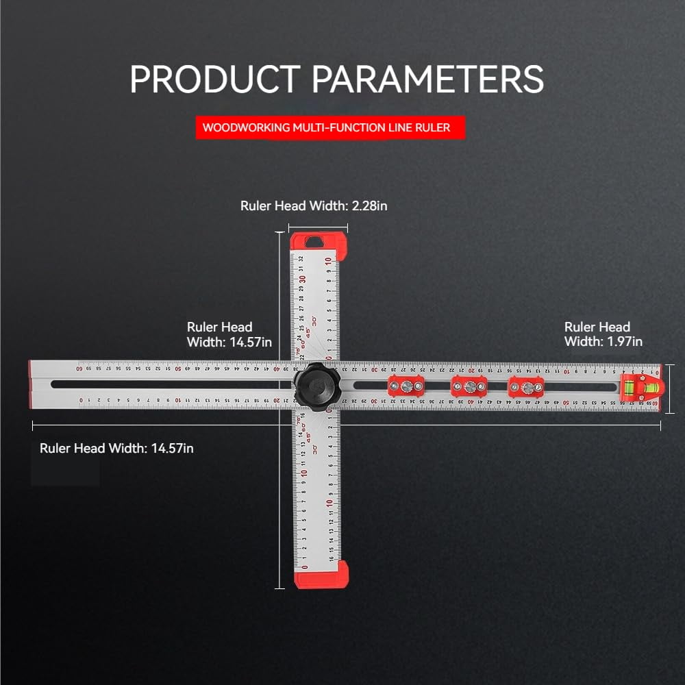 4 in 1 Drilling Ruler, 24 in Adjustable T Square, Multi-Function ...
