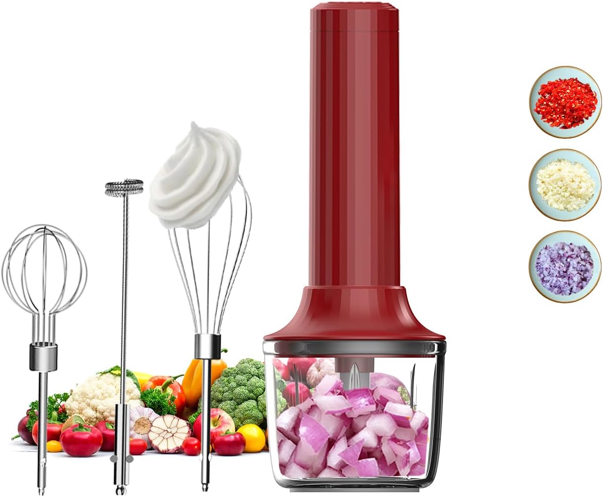 4-in-1 Electric Hand Mixer, Electric Whisk, Mini Onion Chopper 10Oz ...